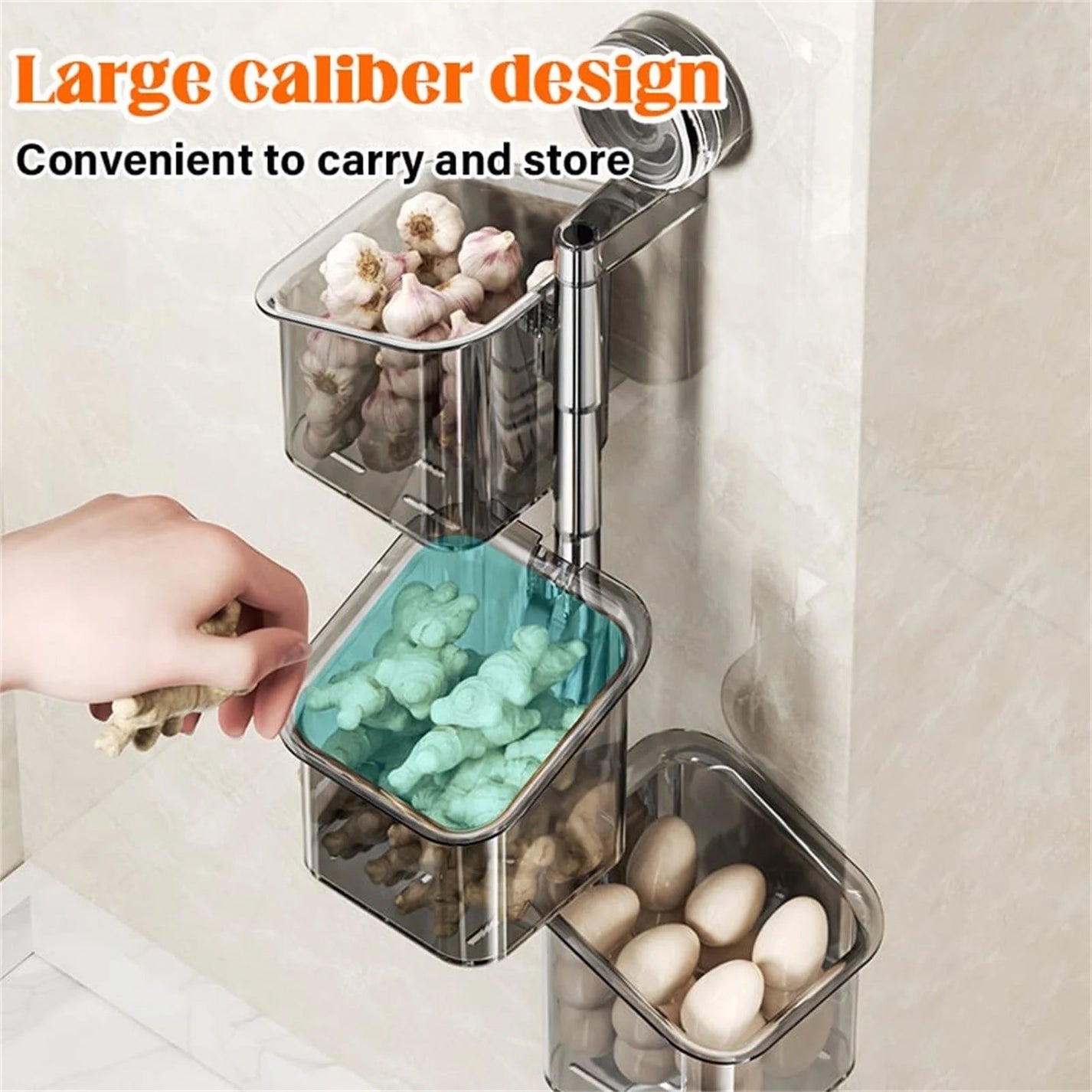 3 Tier Kitchen Suction Cup Rotating Organizer Shelf - Onion, Ginger And ...