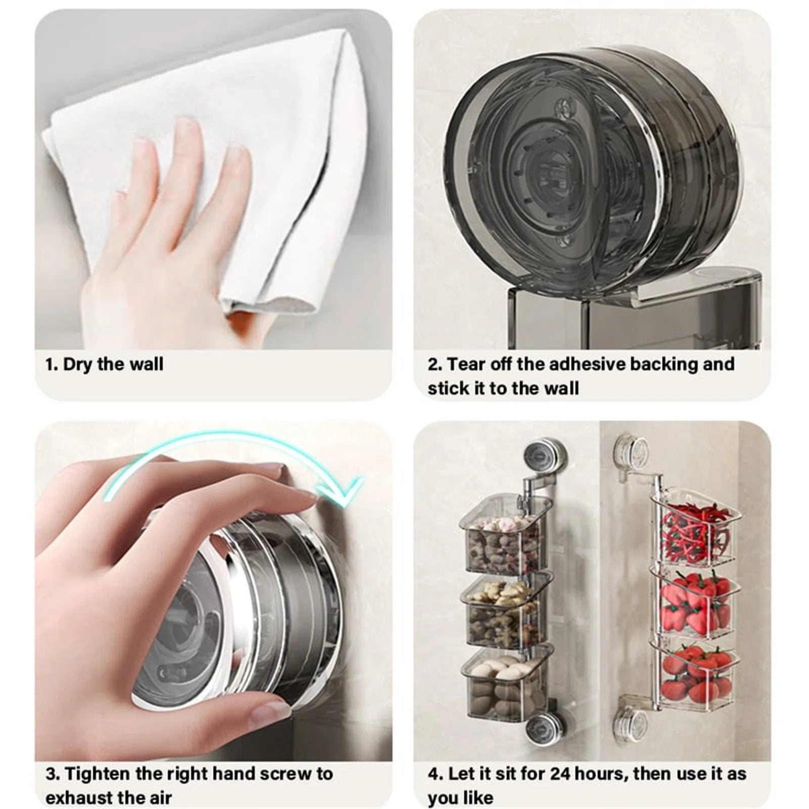 3 Tier Kitchen Suction Cup Rotating Organizer Shelf - Onion, Ginger And ...
