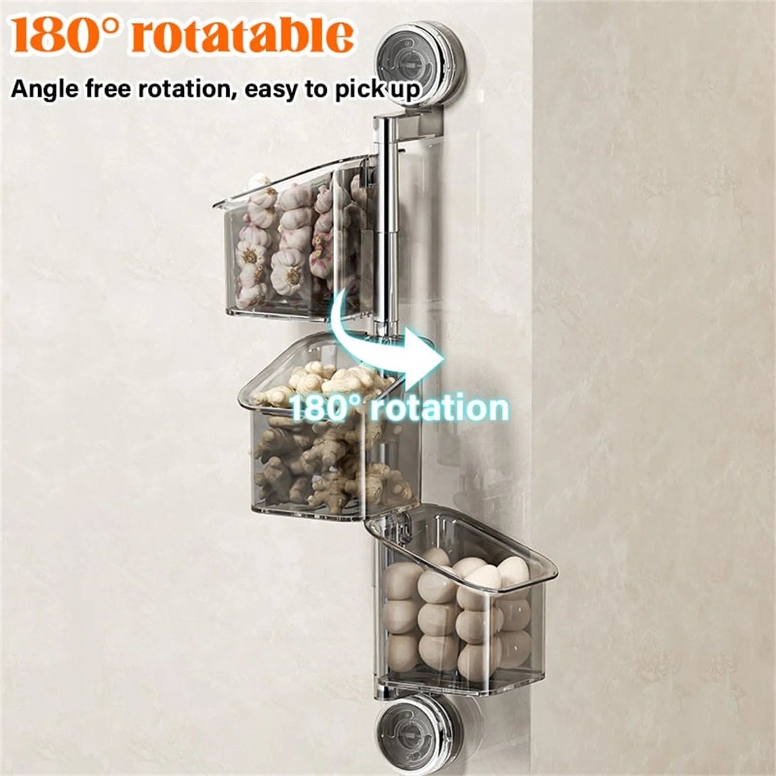 3 Tier Kitchen Suction Cup Rotating Organizer Shelf - Onion, Ginger And ...