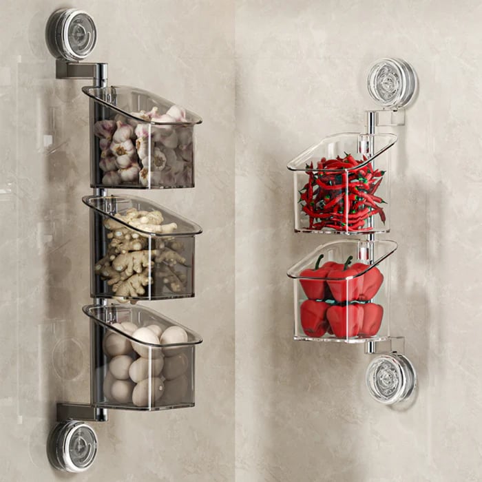 3 Tier Kitchen Suction Cup Rotating Organizer Shelf - Onion, Ginger And ...