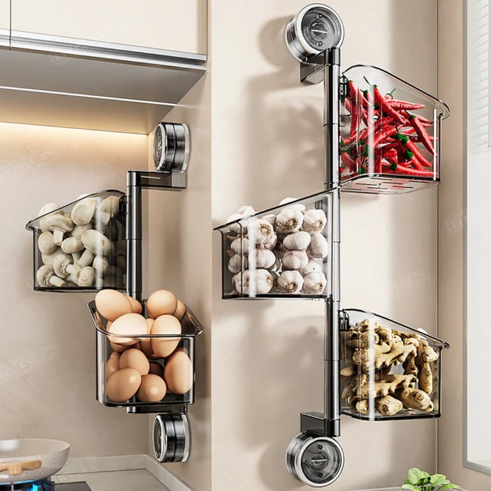 3 Tier Kitchen Suction Cup Rotating Organizer Shelf - Onion, Ginger And ...