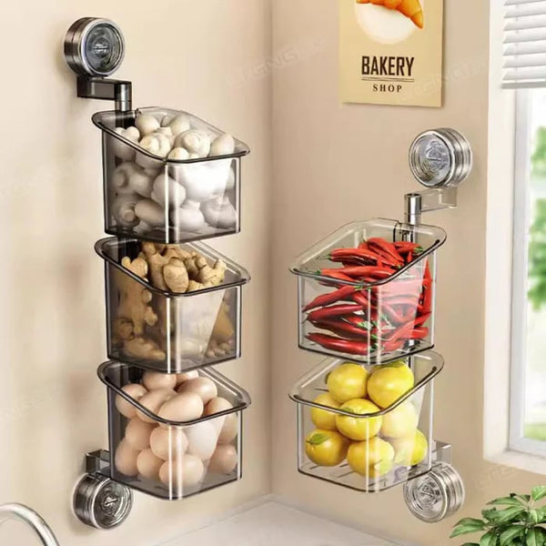 3 Tier Kitchen Suction Cup Rotating Organizer Shelf - Onion, Ginger And ...