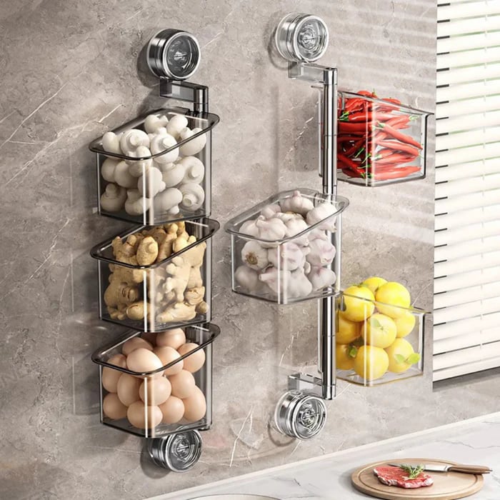 3 Tier Kitchen Suction Cup Rotating Organizer Shelf - Onion, Ginger And ...