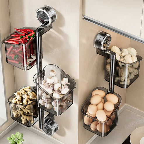 3 Tier Kitchen Suction Cup Rotating Organizer Shelf - Onion, Ginger And ...